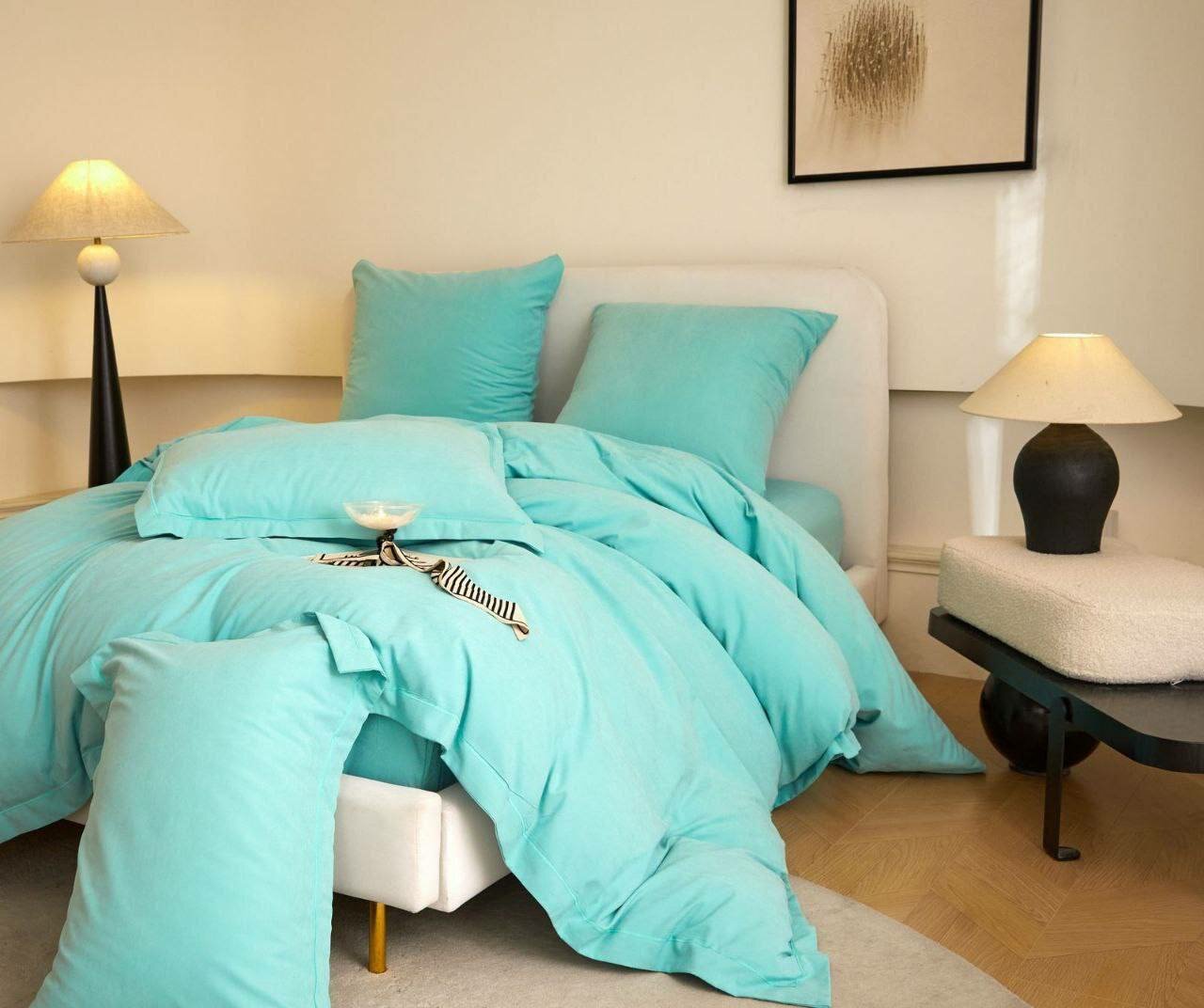 Комплект постельного белья Winni 1.5 спальный, Бархатный сатин, Бирюзовый