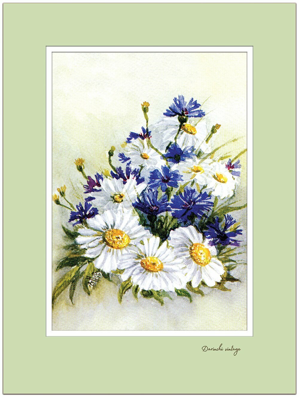 Постер ромашки И васильки с двойным паспарту 300*400 mm