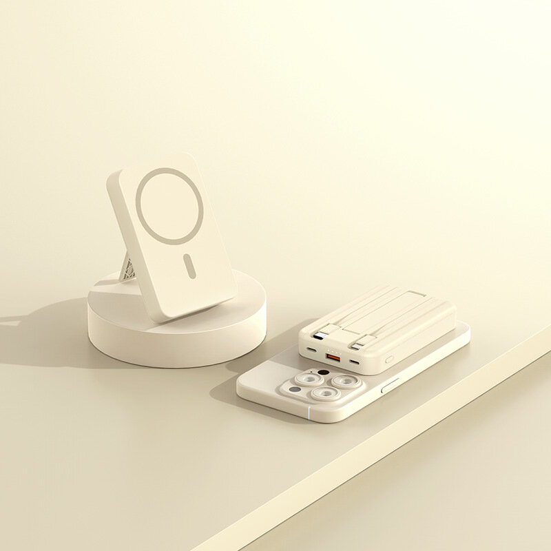 ⭐Кросс-бордерный магнитный беспроводной Power Bank с сертификацией 3C, 20000 мАч, со встроенным кабелем, 22.5W быстрая зарядка, портативный мобильный источник питания⭐