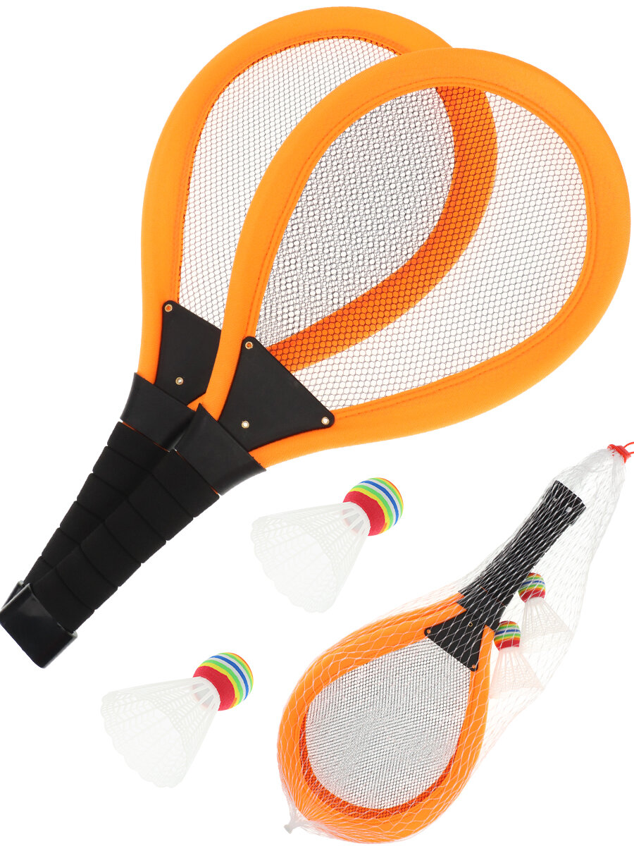 Светящийся набор для бадминтона (2 пластиковые ракетки, 2 волана), 33х25.5х16 см, оранжевые