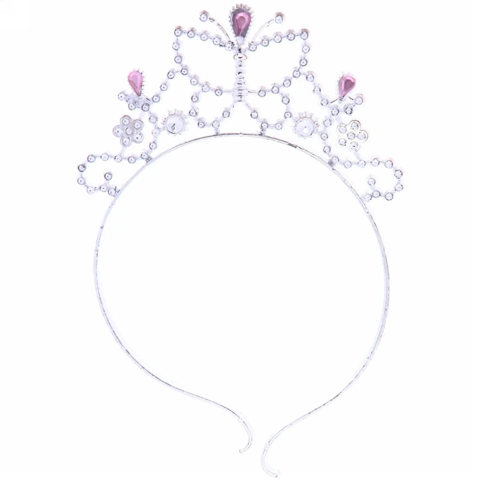 Корона-ободок «Фея Бриллиант», серебристый цвет, с розовыми камнями, для праздников
