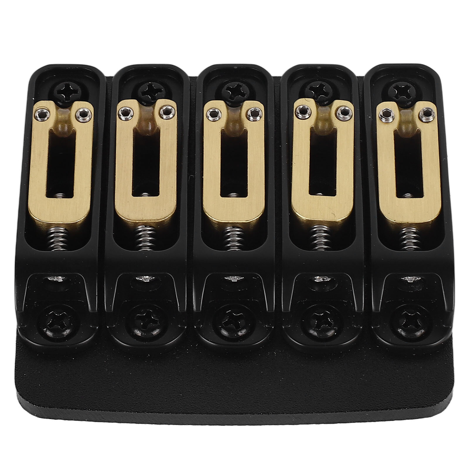 Бридж для 5-струнной бас-гитары, черный металл, высокая прочность, отличная проводимость, стильный дизайн.