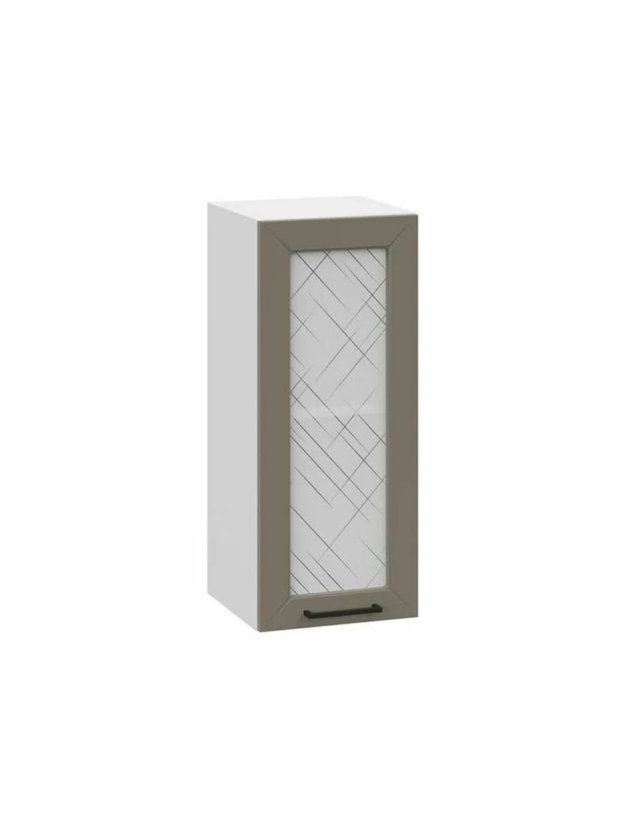 Кухонный модуль навесной, шкаф Сектор с доводчиками, с полками, 30х29.6х72 см, Белый / Базальт со стеклом