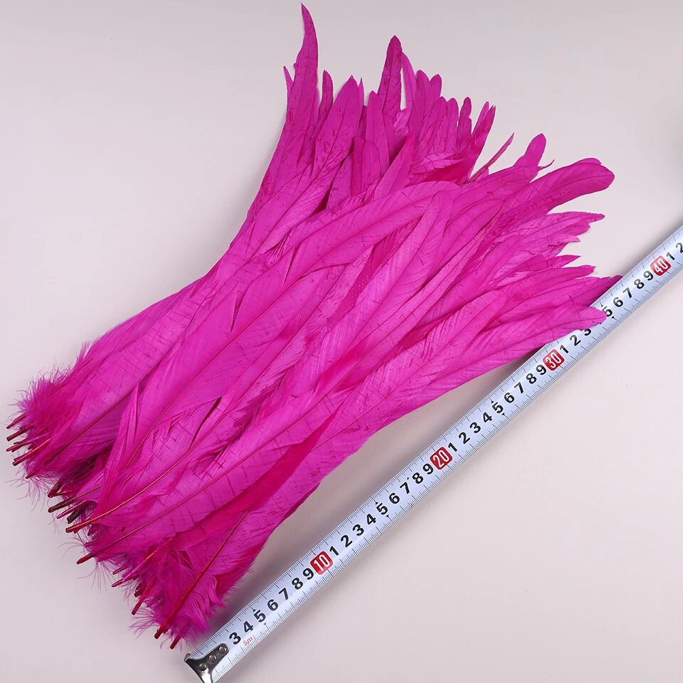 Натуральные перья петуха 50 шт. Розовый, 35-40cm 100pcs, hot pink