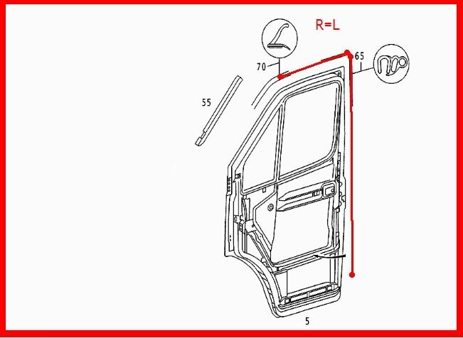 Уплотнитель двери передней Mercedes Sprinter W901. 902. 903. 904, 905. 909 Classic и VW LT 97-03 с металлической вставкой