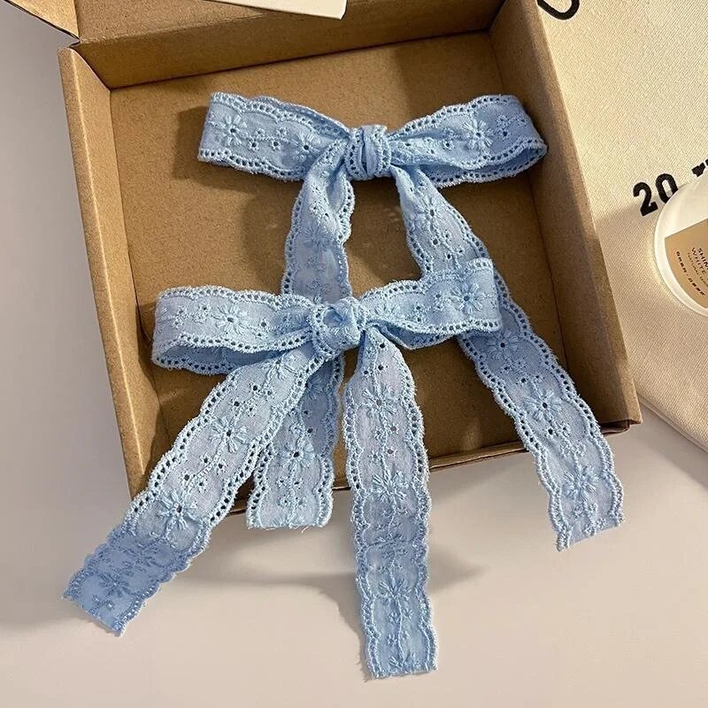 Банты для волос с вышивкой, кружевные большие банты, заколка для волос, женская элегантная весенняя заколка, весенне-летние аксессуары для волос, женские заколки