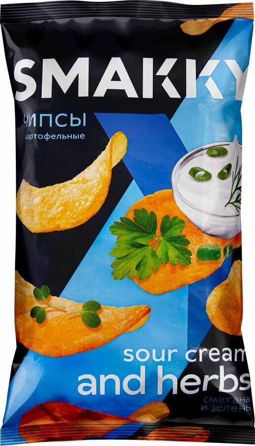 Чипсы картофельные SMAKKY со вкусом сметана и зелень, 180г