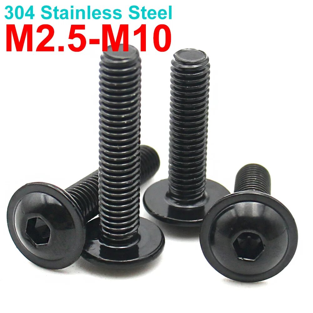 Болты Zimir черные из нержавеющей стали 304 M2.5 M3 M4 M5 M6 M8 M10 с шайбой M4x20pcs, 10mm