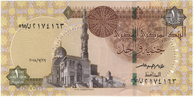 Купюра. Египет. 1 фунт. 2018 год. Пресс. Без оборота.