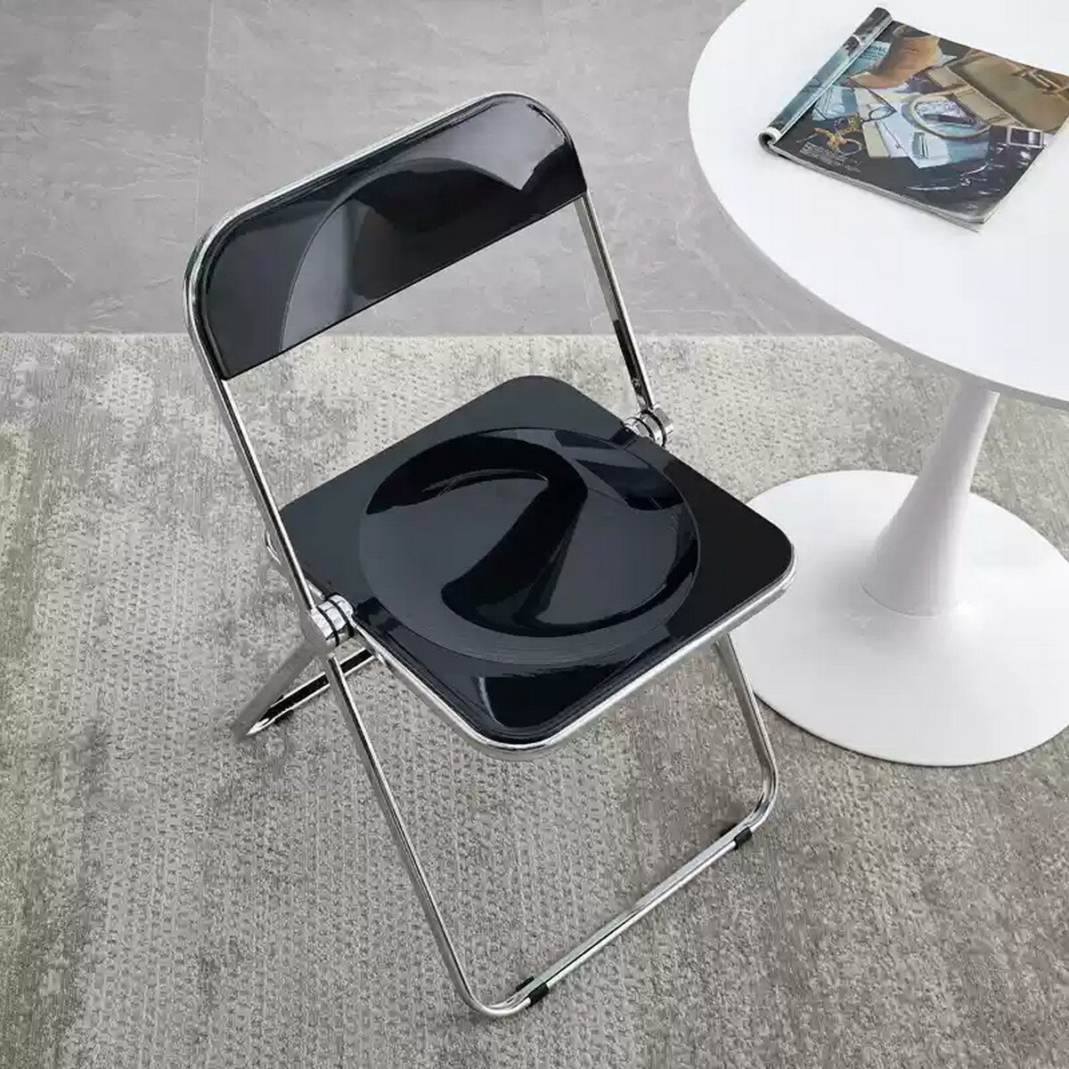 Стул складной для кафе и конференц залов металлический с сиденьем из поликарбоната (черный непрозрачный)