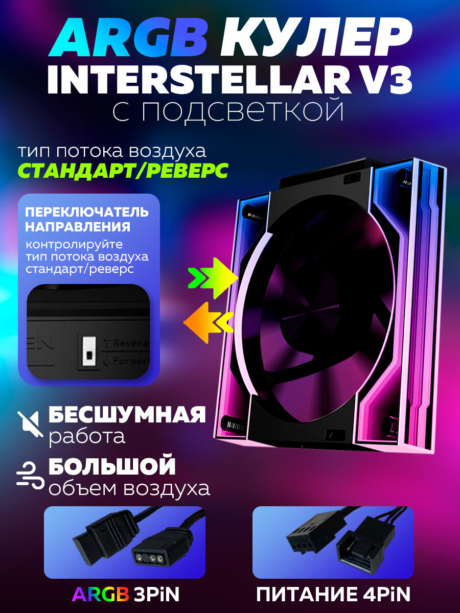 Модульный Корпусный вентилятор для Компьютера Кулер Пк Interstellar 120мм ARGB Черный