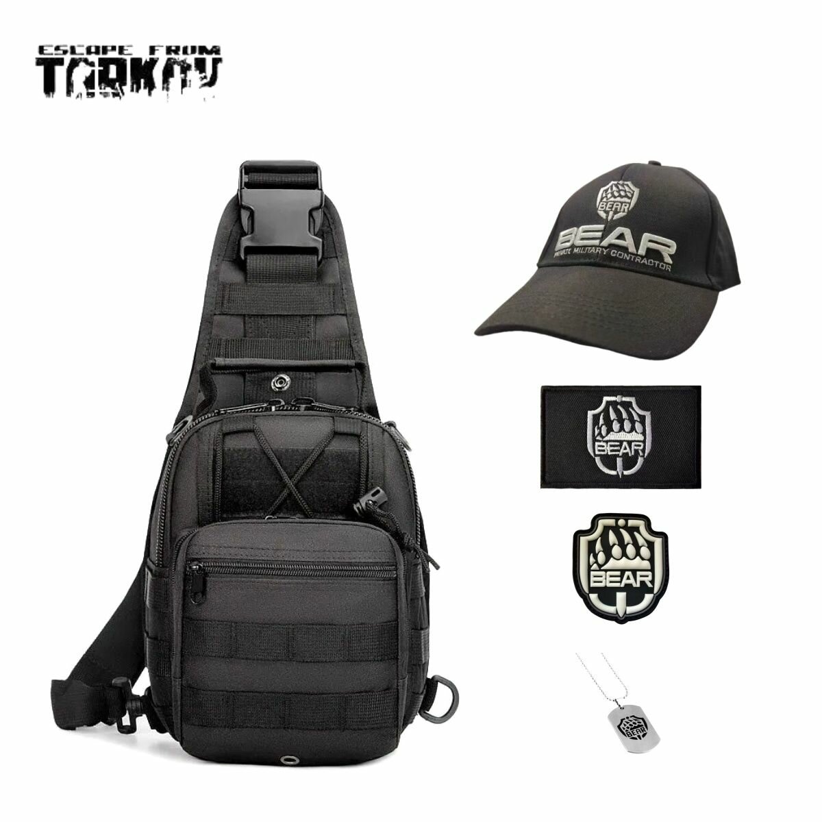 Рюкзак тактический "Escape from Tarkov", объем 6 л, черно-белый, с вышивкой