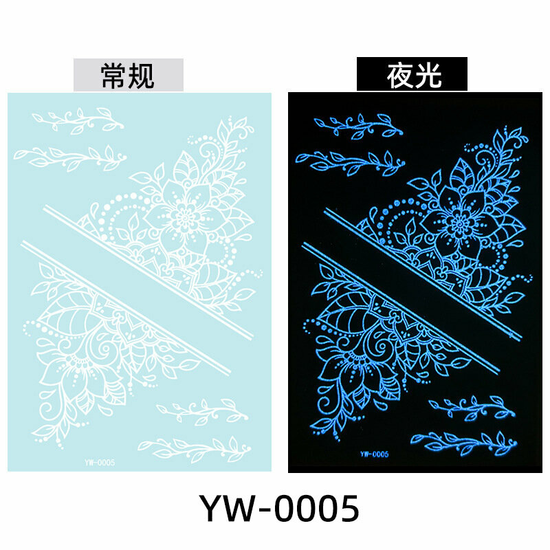 Тату-наклейки YW-0005, светящиеся, сетчатые, из хны, кружевные, с полым пальцем