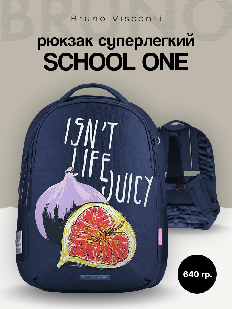 Рюкзак школьный черный классический Bruno Visconti суперлегкий эргономичный "JUICY LIFE. Инжир" / ранец школьный 640 гр. арт.12-008-070/02