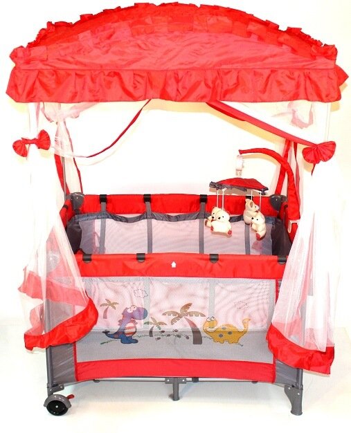 Кровать-манеж B1100 (красно-серый)