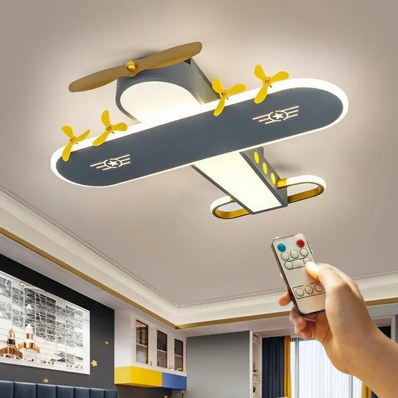 Потолочный светильник для детской комнаты в форме самолета с регулируемой яркостью и тремя цветовыми температурами LED