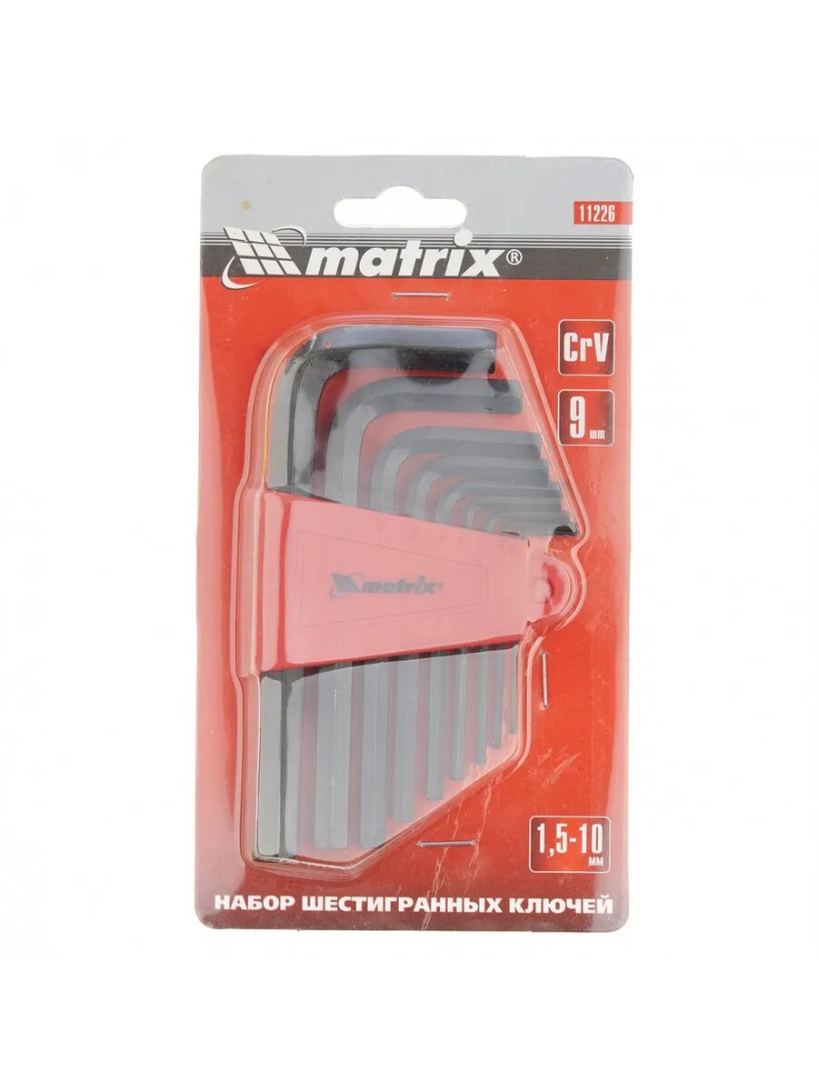 Набор ключей имбусовых HEX, 1.5-10 мм, CrV, , MATRIX, 11226