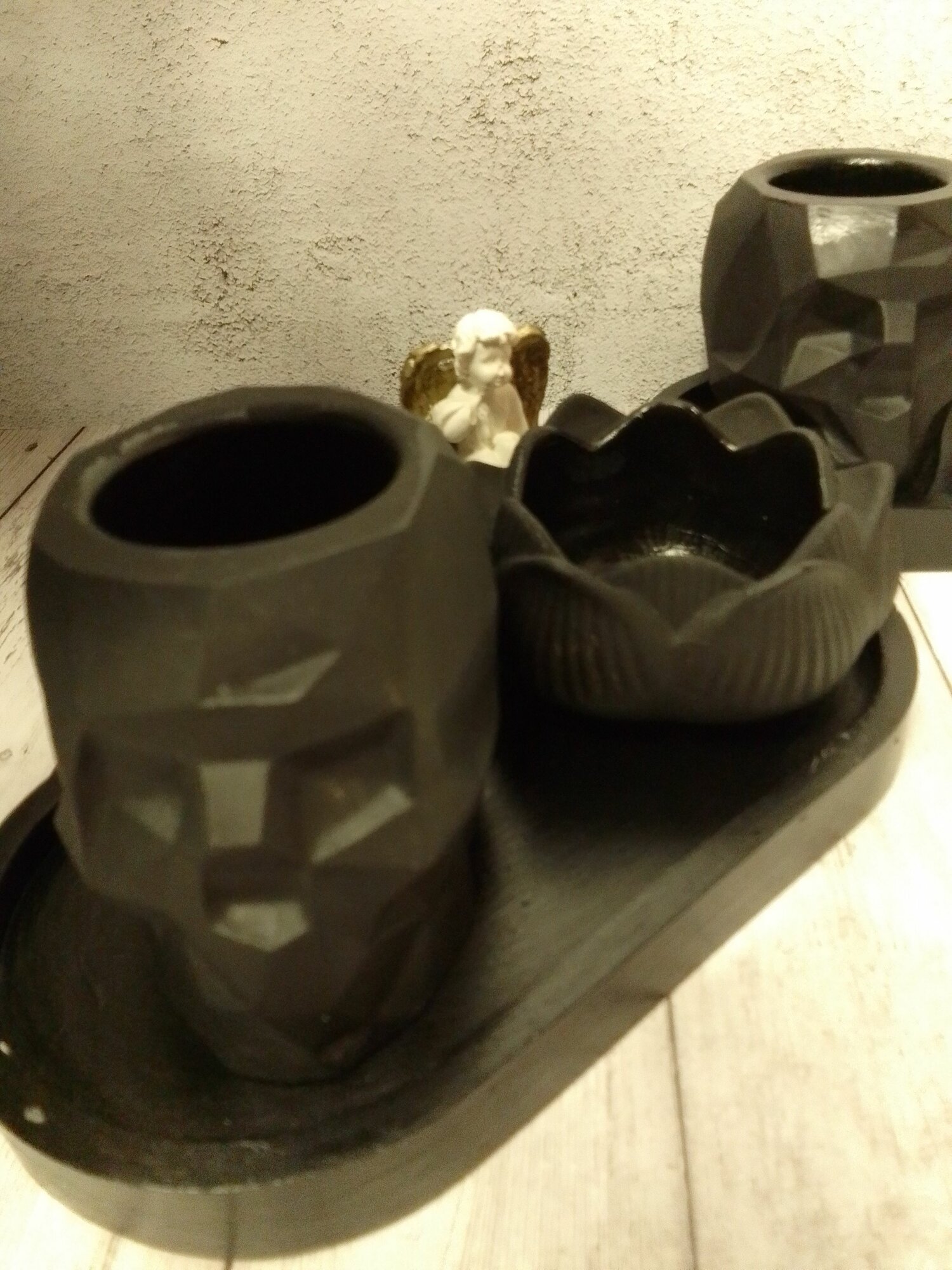 Декоративный набор "Череп и Лотос", гипс, ручной, авторский, черный