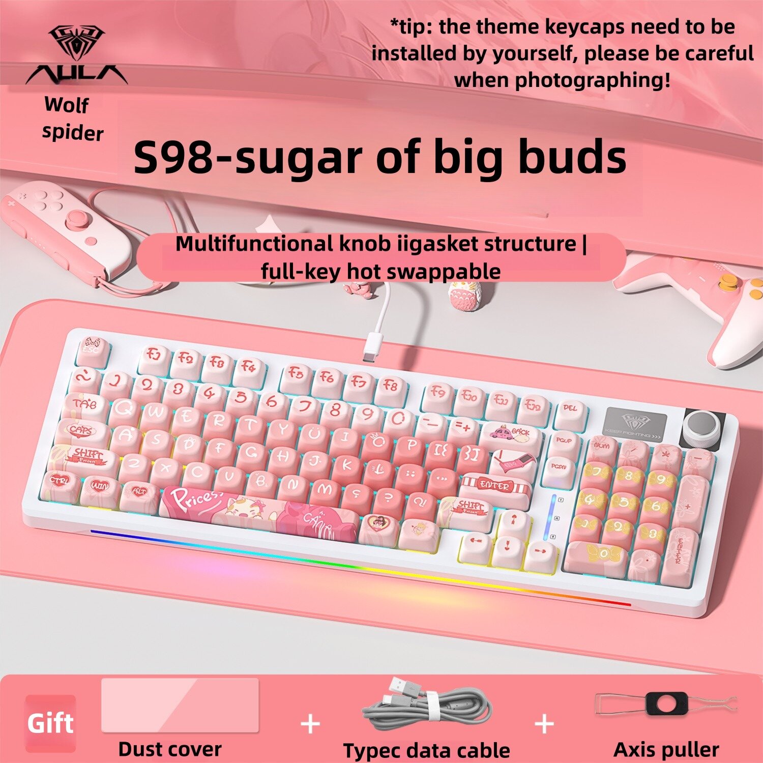 AULA S98 Беспроводная механическая клавиатура игровая трехрежимная Bluetooth USB Type-C беспроводная 2.4G