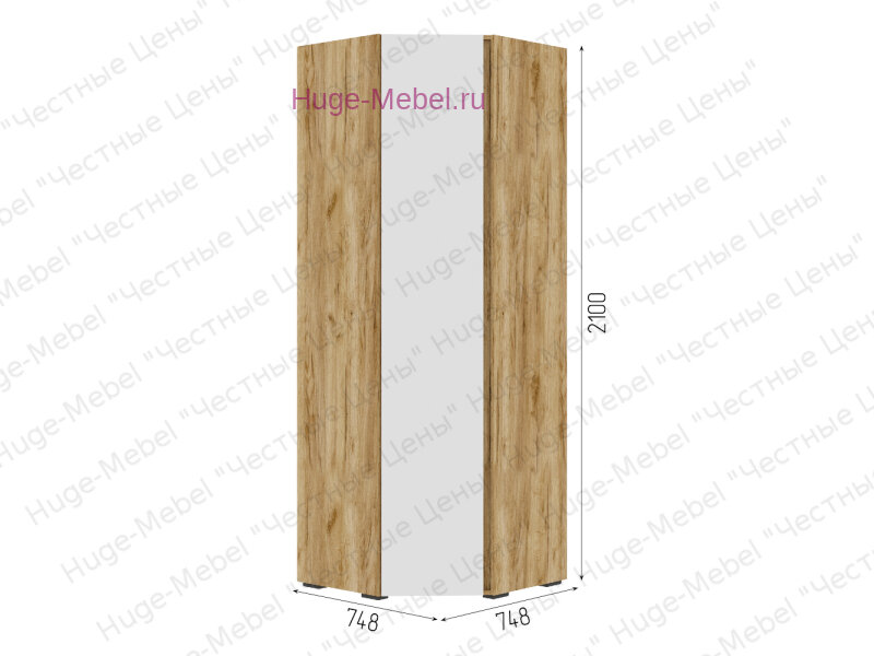 Угловой шкаф "Хелен ШК 04" белый+крафт Huge Mebel Угловые шкафы. Ширина 748 Высота 2100