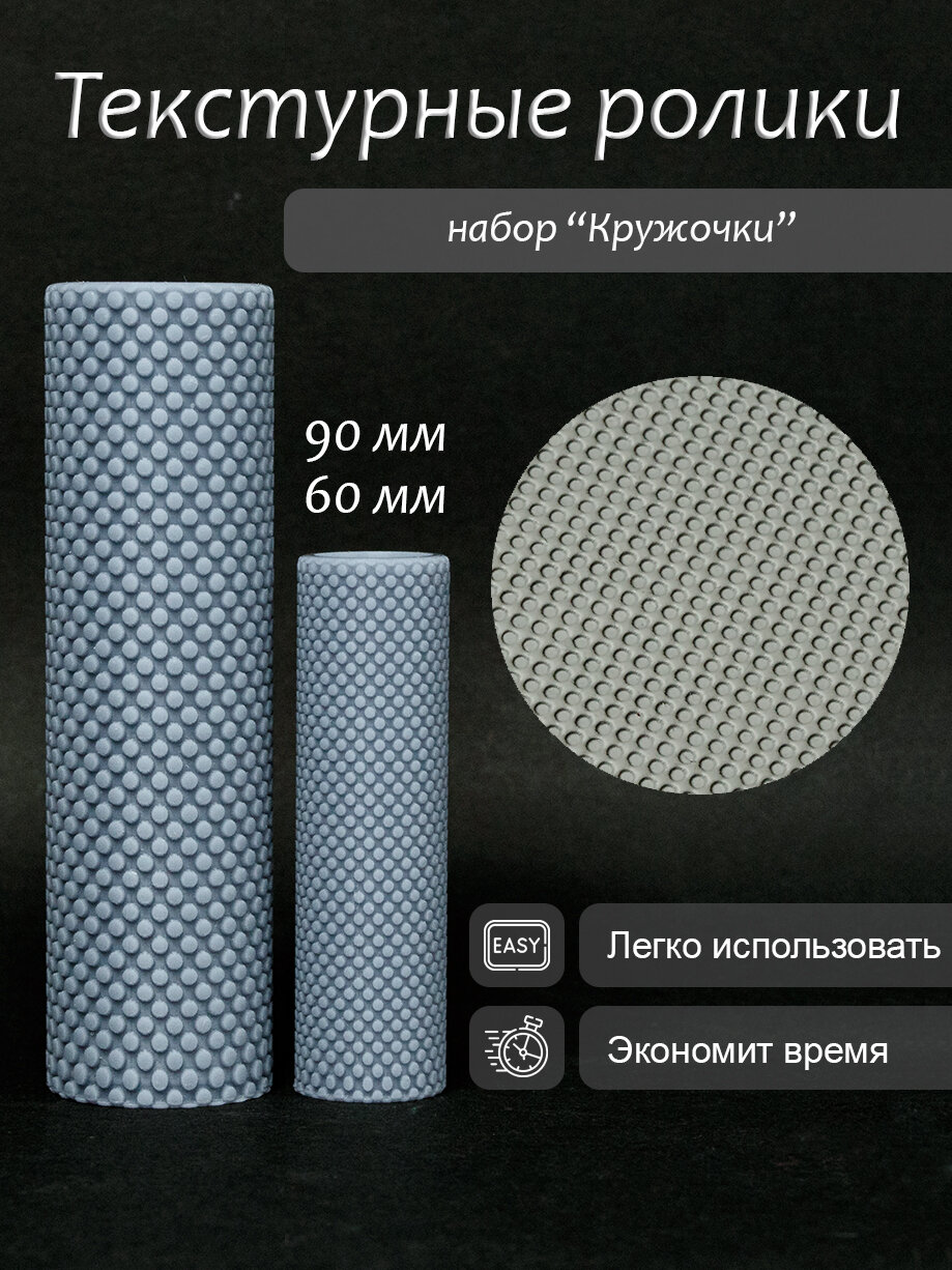 Текстурный , фактурный , рельефный ролик для полимерной глины с узором "Кружочки" , микро-ролики для террейна