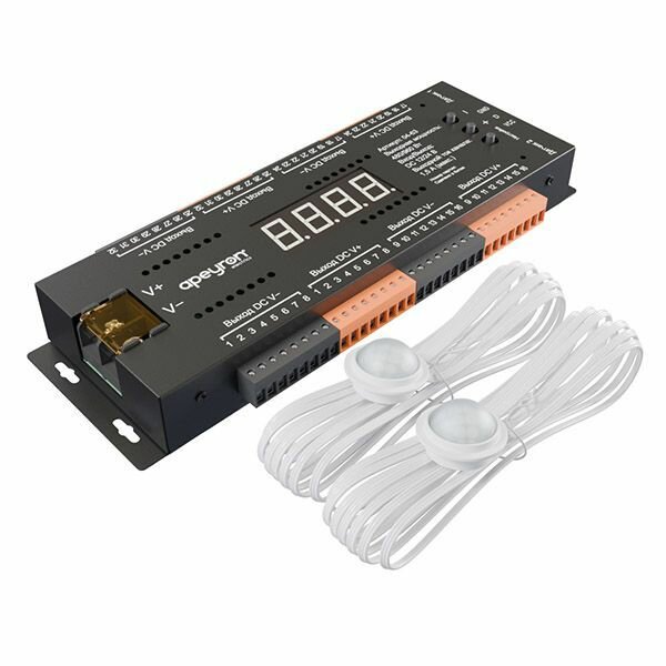 Контроллер «Бегущая волна» 04-63 12В/24В, 480/960Вт, 32CH*1,5А, IP20, 199х63х22,5, 4 реж, 10 скор, для подсветки лестницы черный