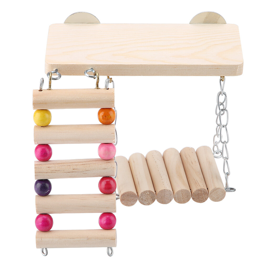 3 шт. Деревянные игрушки для попугаев, белок и птиц: пружинная доска, качели, лестница, аксессуары для клетки.