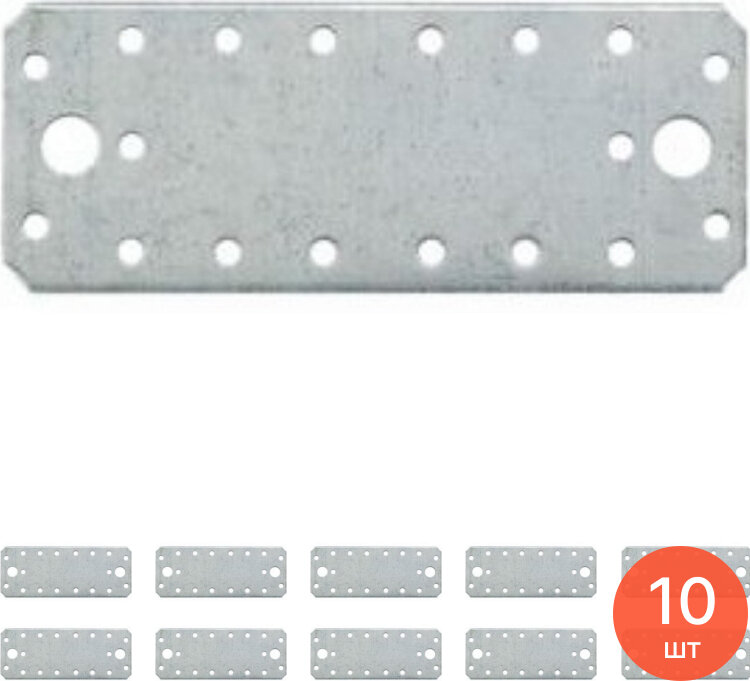 Пластина крепежная Rock Solid Connection / Рок Солид Коннекшн для деревянных конструкций, из оцинкованной стали, размером 100×32×2мм / строительство и ремонт (комплект из 10 шт)