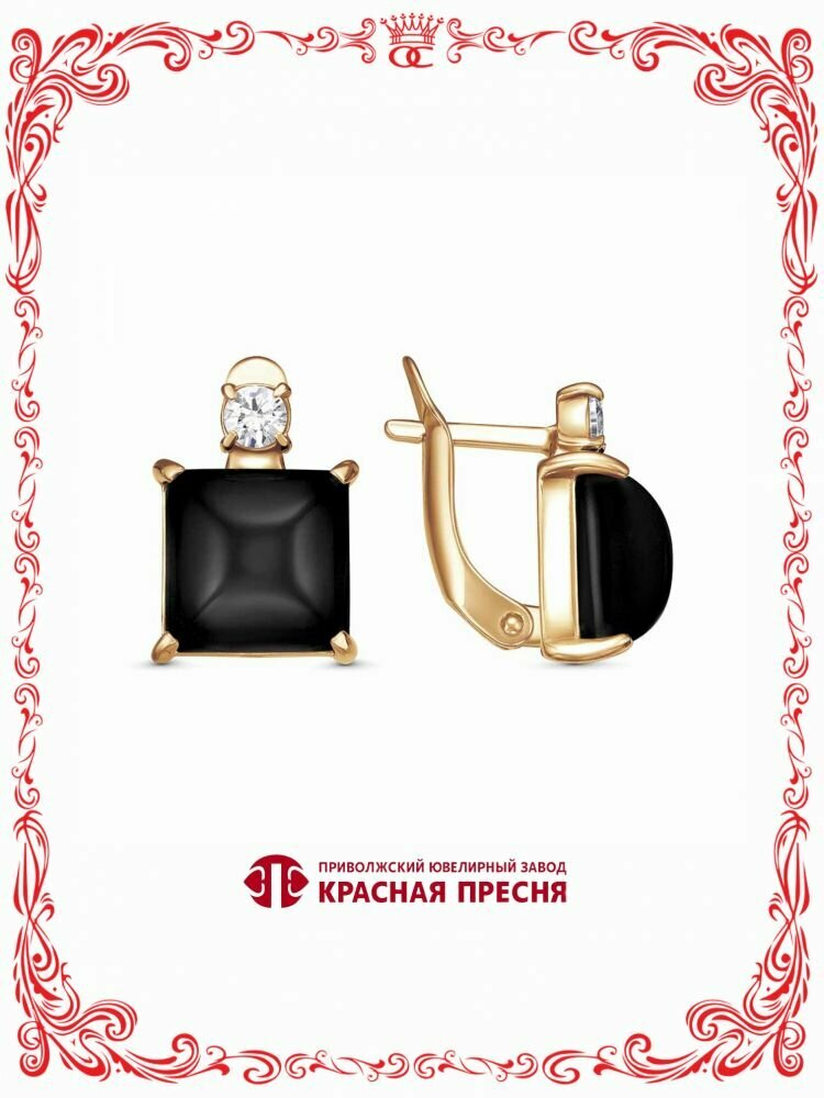 Серьги, фианит, агат синтетический