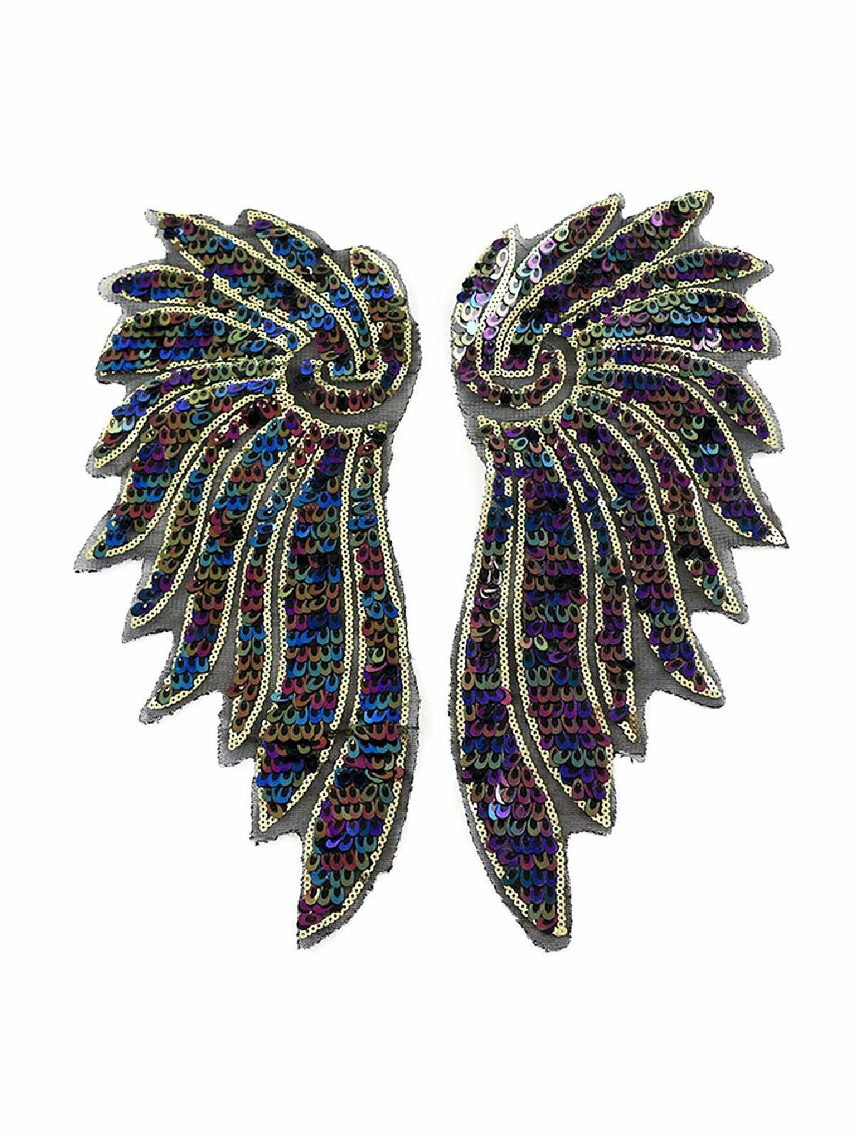 Ткань с вышивкой из перьев Ангела, расшитая блестками, Большая аппликация из нашивки на одежду