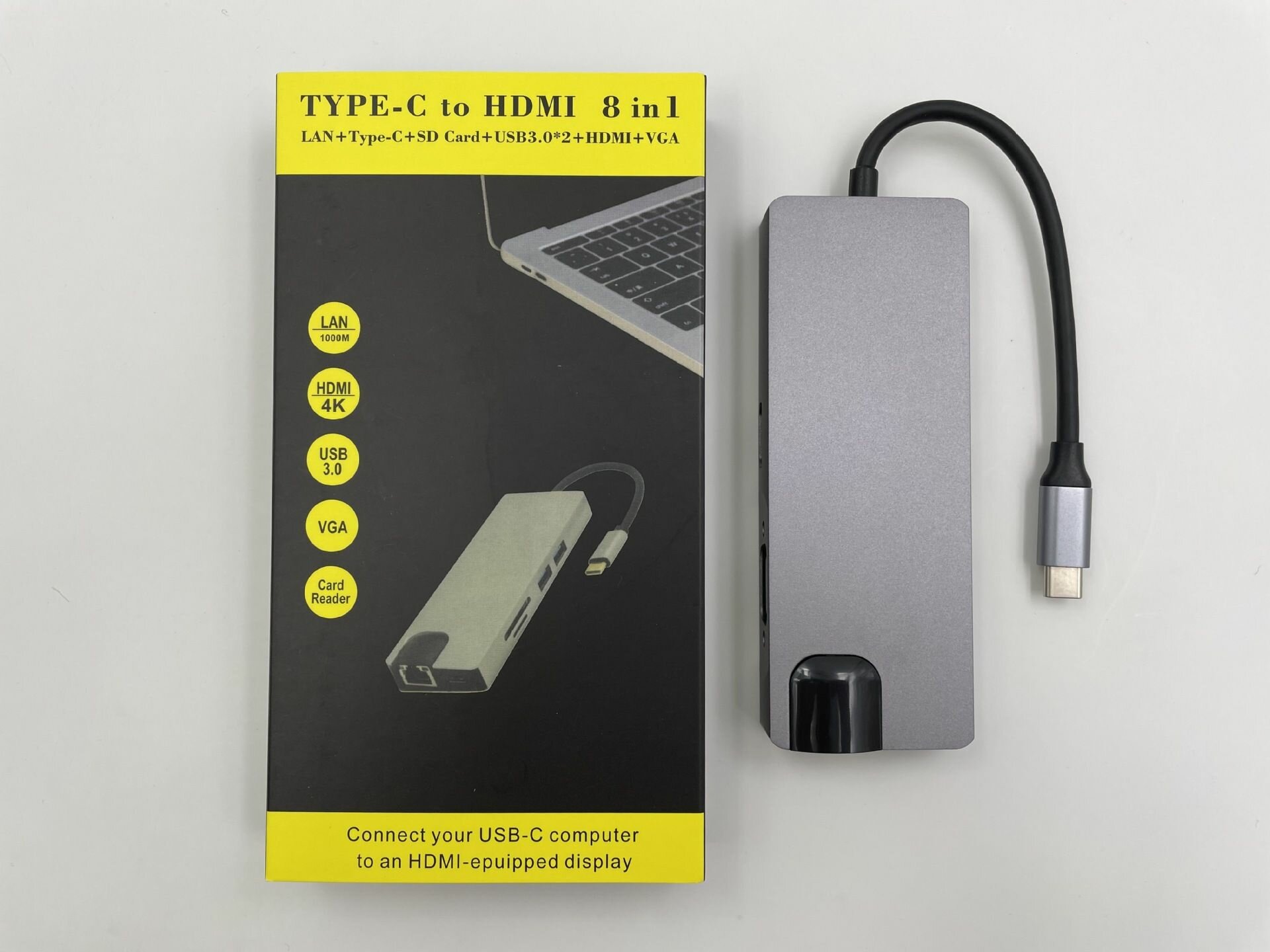 Док-станция Type-C 2345678-in-1 с USB хабом, сетевым адаптером и HDMI 2.0 4K