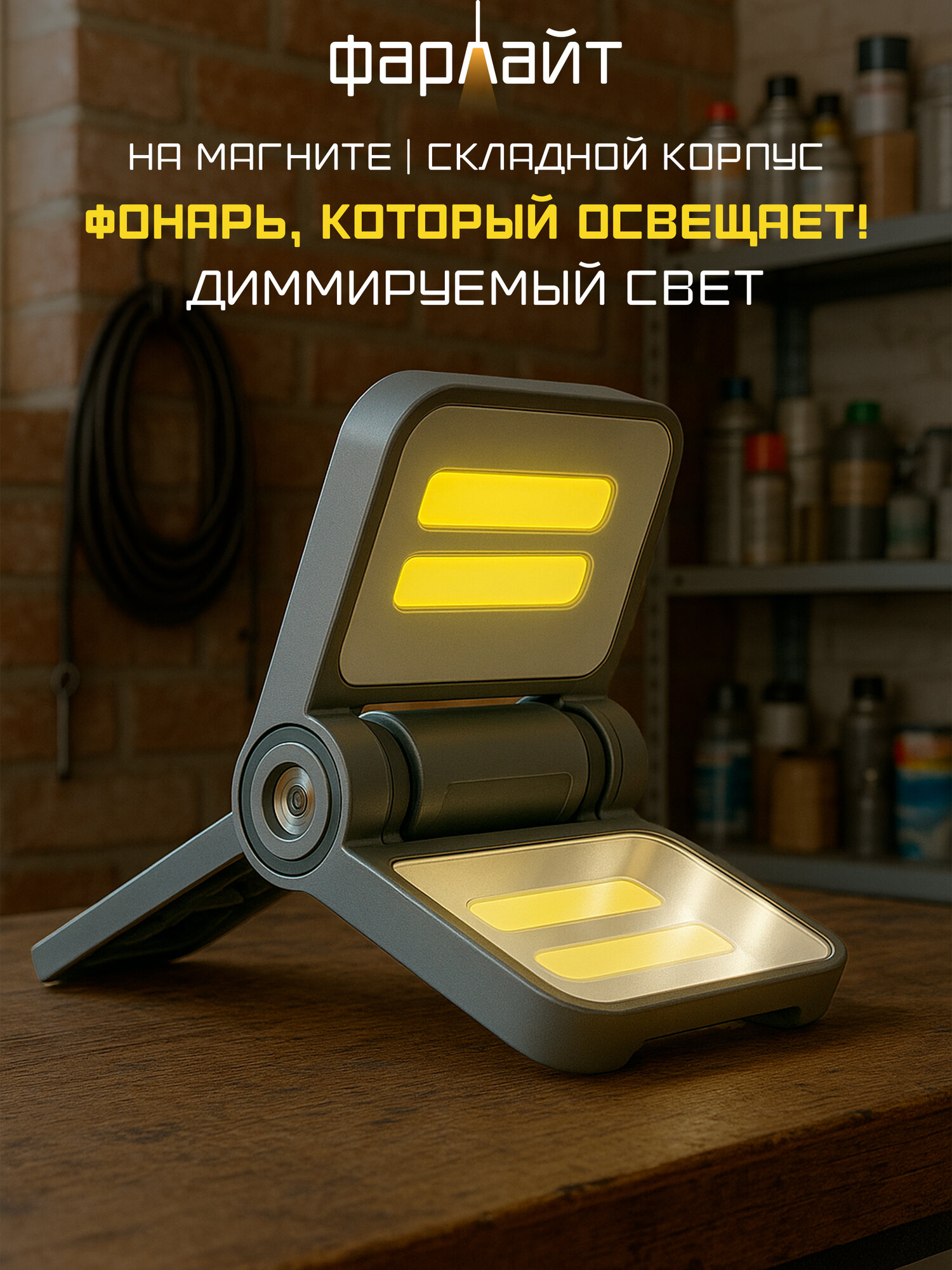 Фонарь светодиодый универсальный диммируемый 2200 (2х1000+200) лм ССТ 2700-6500 К на магните 2500 мА*ч IP20 Фарлайт