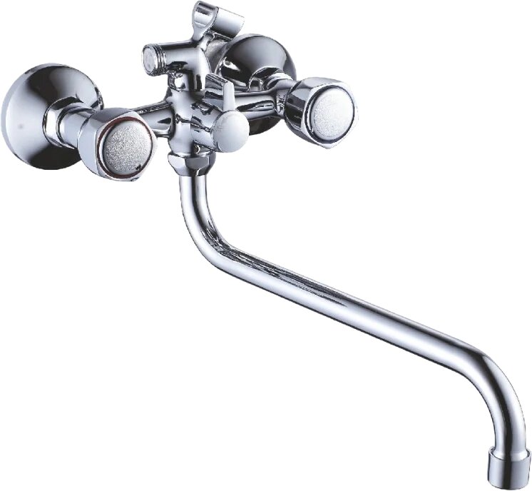 Смеситель с длинным изливом для ванны Cron CN09 CN2209-2 с душевым гарнитуром, поворотный, металлический, хром, глянцевый, смеситель для ванны с душем, вентильный