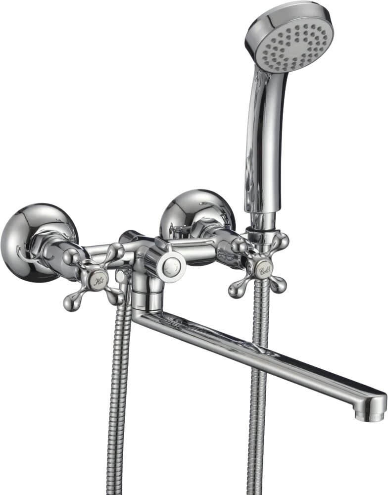 Смеситель с длинным изливом для ванны D-lin 810-F D143810-F с душевым гарнитуром, поворотный, металлический, хром, глянцевый, смеситель для ванны с душем, вентильный