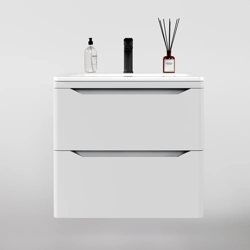 Тумба с раковиной Style Line Марелла 60 подвесная, 60 см, белая, матовая, из МДФ, с ящиками, раковина для ванной, прямоугольная