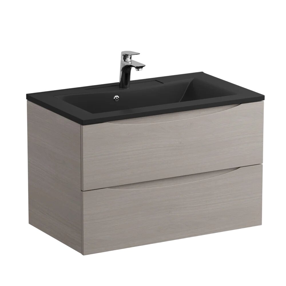 Тумба с раковиной BelBagno Marino 80 подвесная, 80 см, светлое дерево, матовая, из МДФ, с ящиками, раковина для ванной из камня, прямоугольная, встроенный слив-перелив, лофт