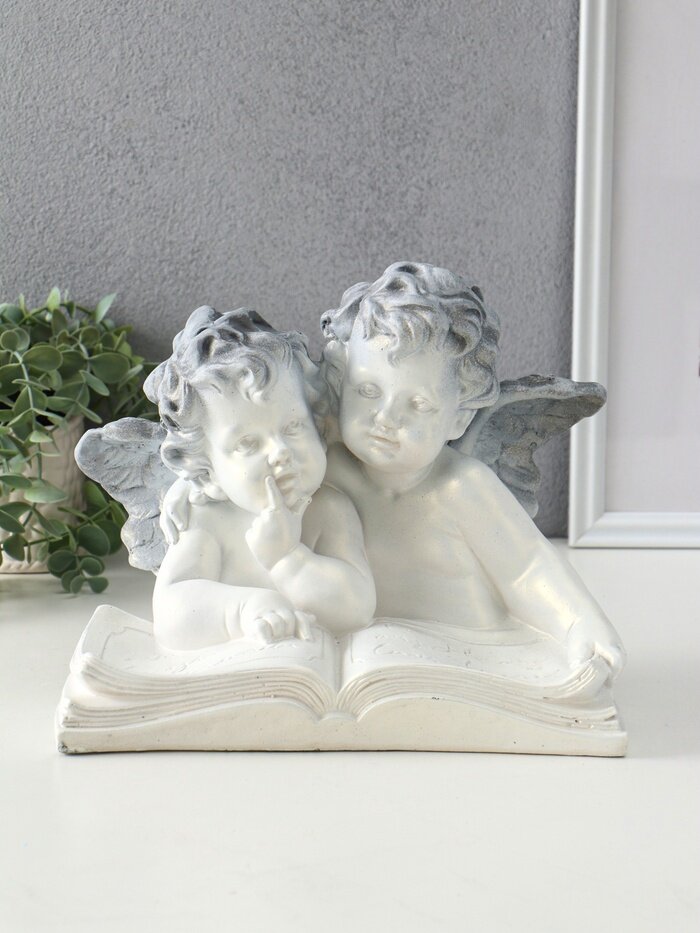 Фигура гипс «Два ангела с книгой», 26×21.5×17 см, антик