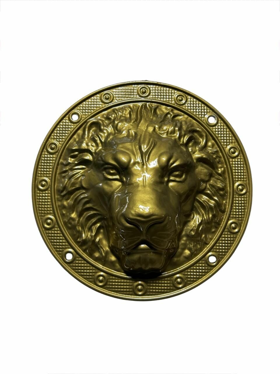Накладка Лев на ворота, калитку диаметром 26 см литая, цвет Золото