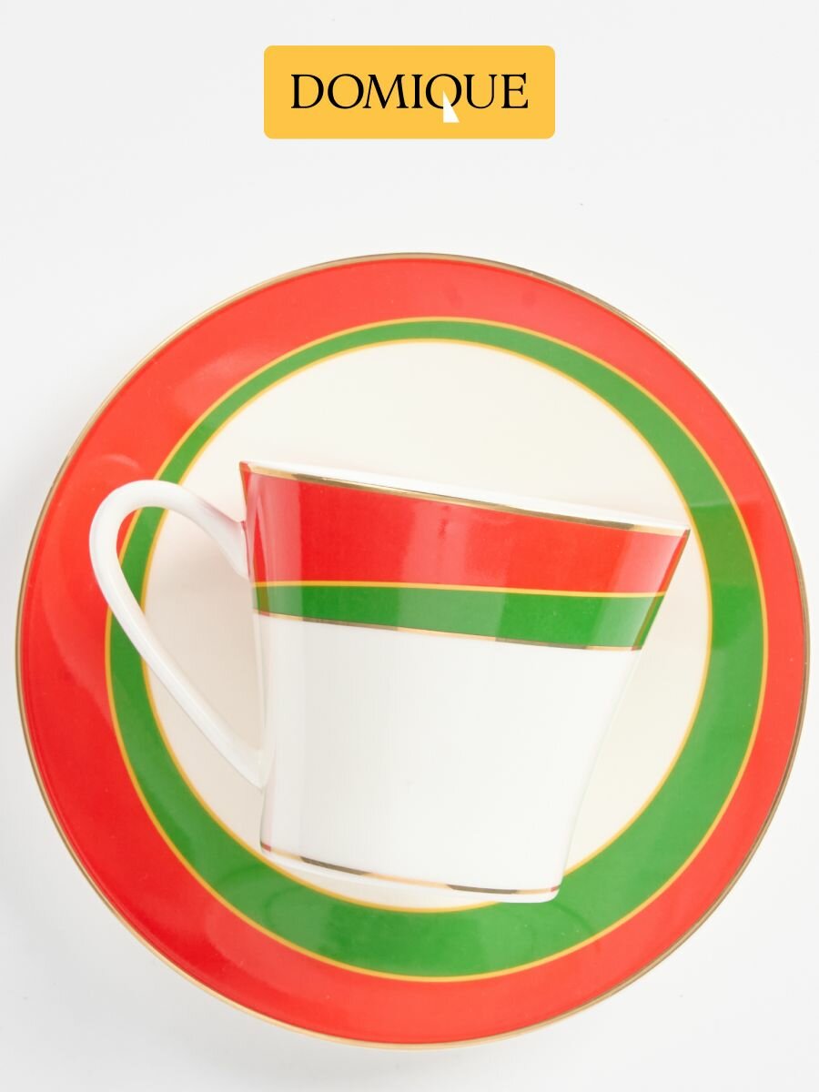 Чайная пара DOMIQUE JOYWARE, костяной фарфор Fine Bone China, 250 мл, зелёный с красным, подарочная упаковка