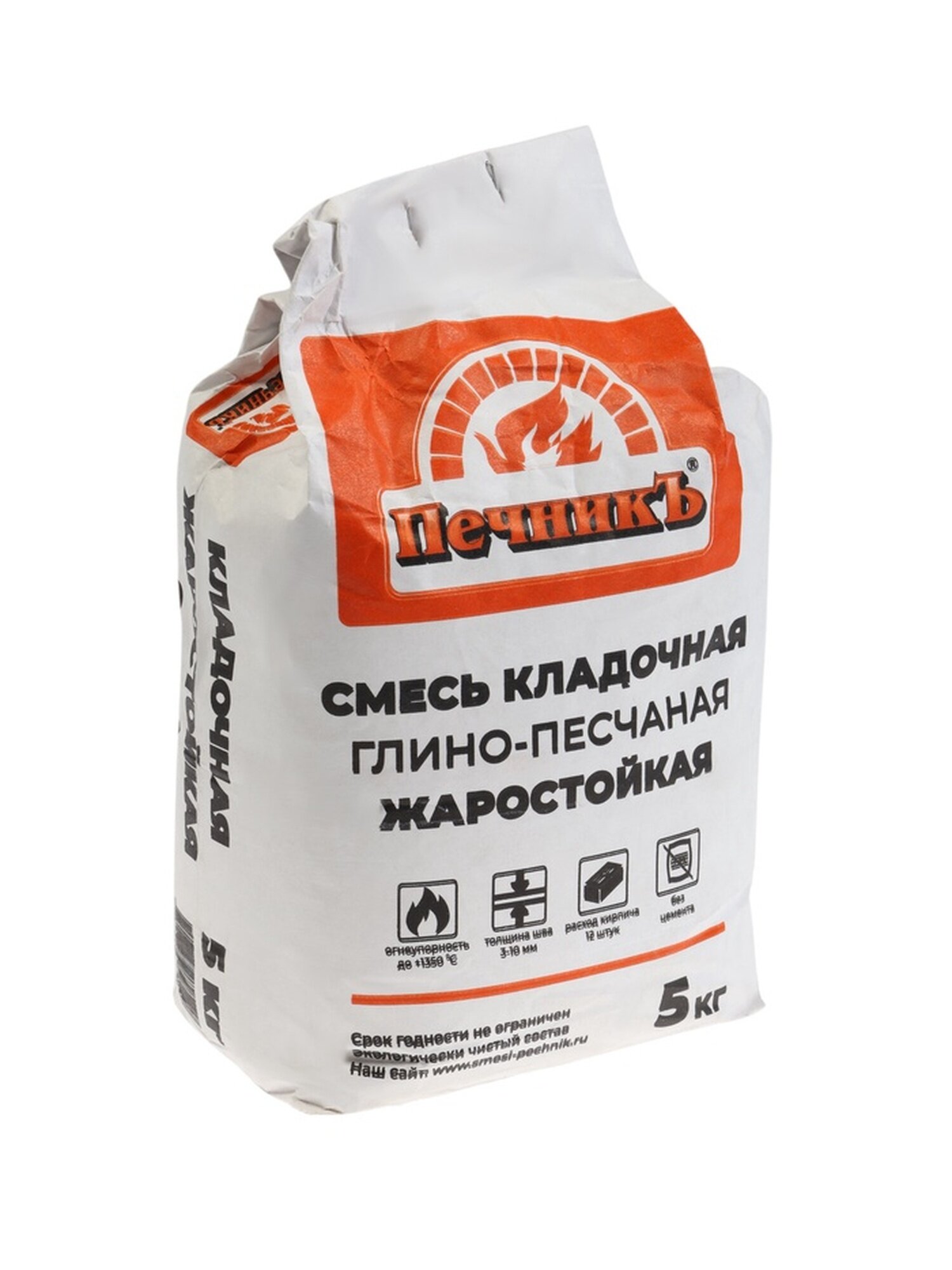 Кладочная смесь "ПечникЪ", глино-песчаная, жаростойкая, серая, 5 кг