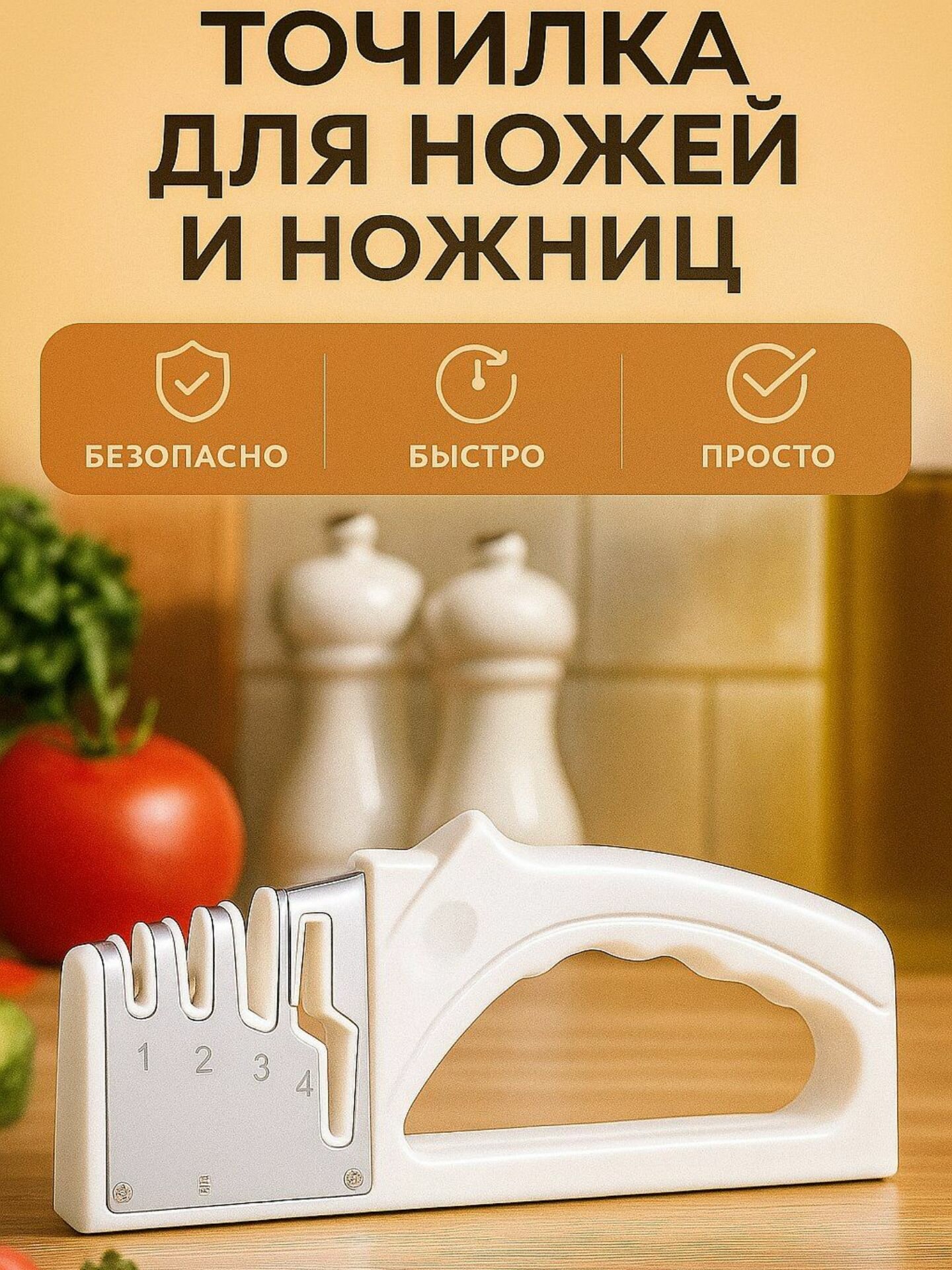 Точилка для ножей и ножниц 4в1, ножеточка механическая ручная