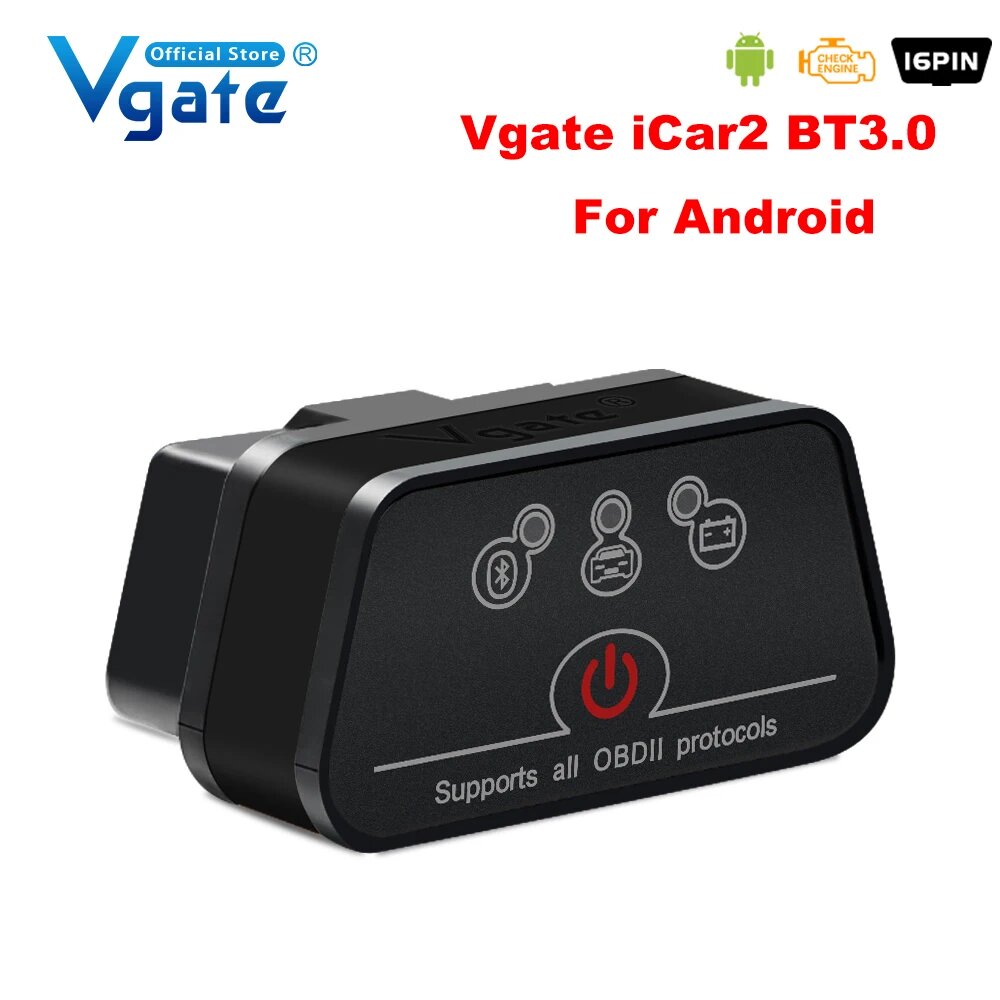 Vgate iCar2 ELM327 V2.1 Автомобильный диагностический Bluetooth OBD 2 OBD2 ElM 327 для Android/IOS Автоматический сканер Инструмент odb2 Сканер-считыватель кодов, Full Black