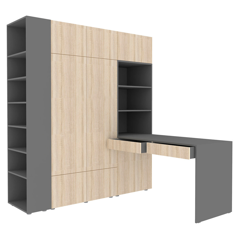 Стол письменный со стеллажом и шкафом 1765 Темно-серый Дуб Сонома