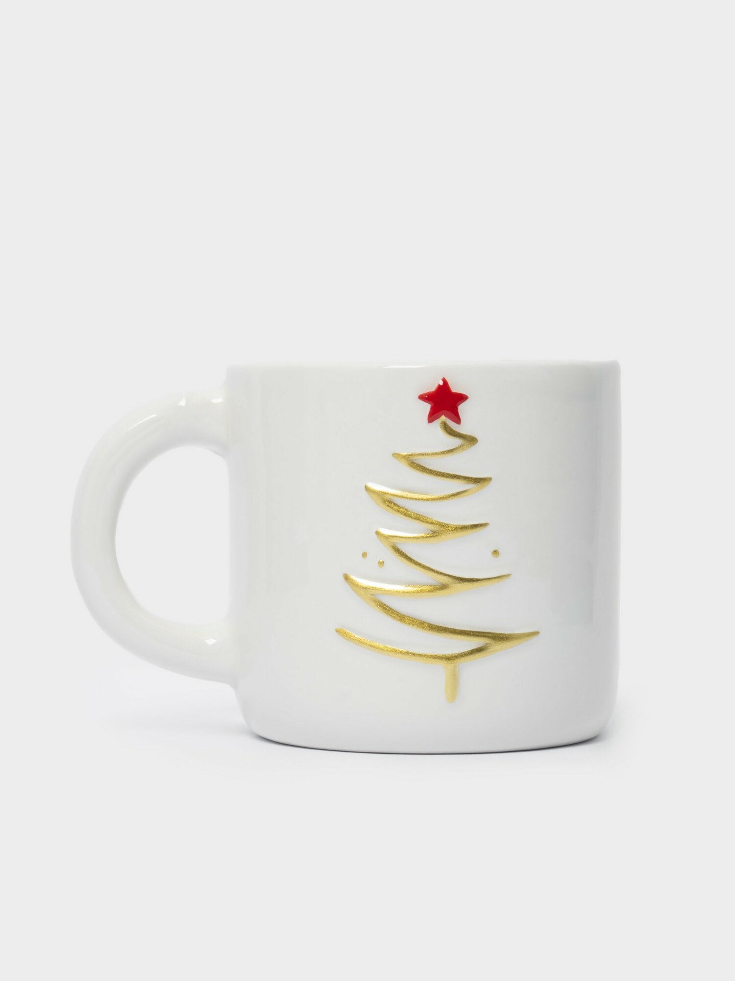 Кружка, 340 мл, керамика, молочно-золотистая, Ель со звездой, New year (Anna Lafarg)