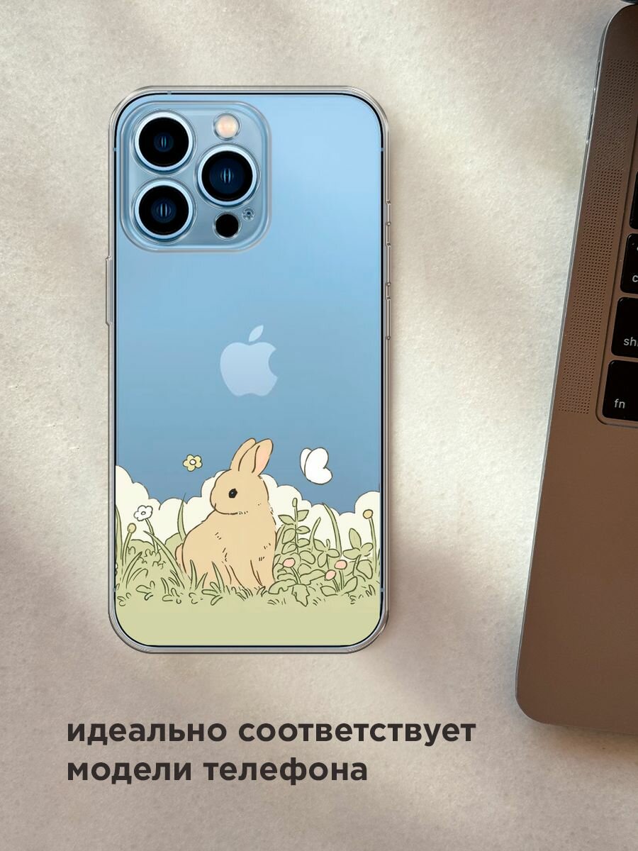 Чехол на Apple iPhone 13 Pro / Айфон 13 Про с принтом "Кролик в поле", прозрачный — фото 1