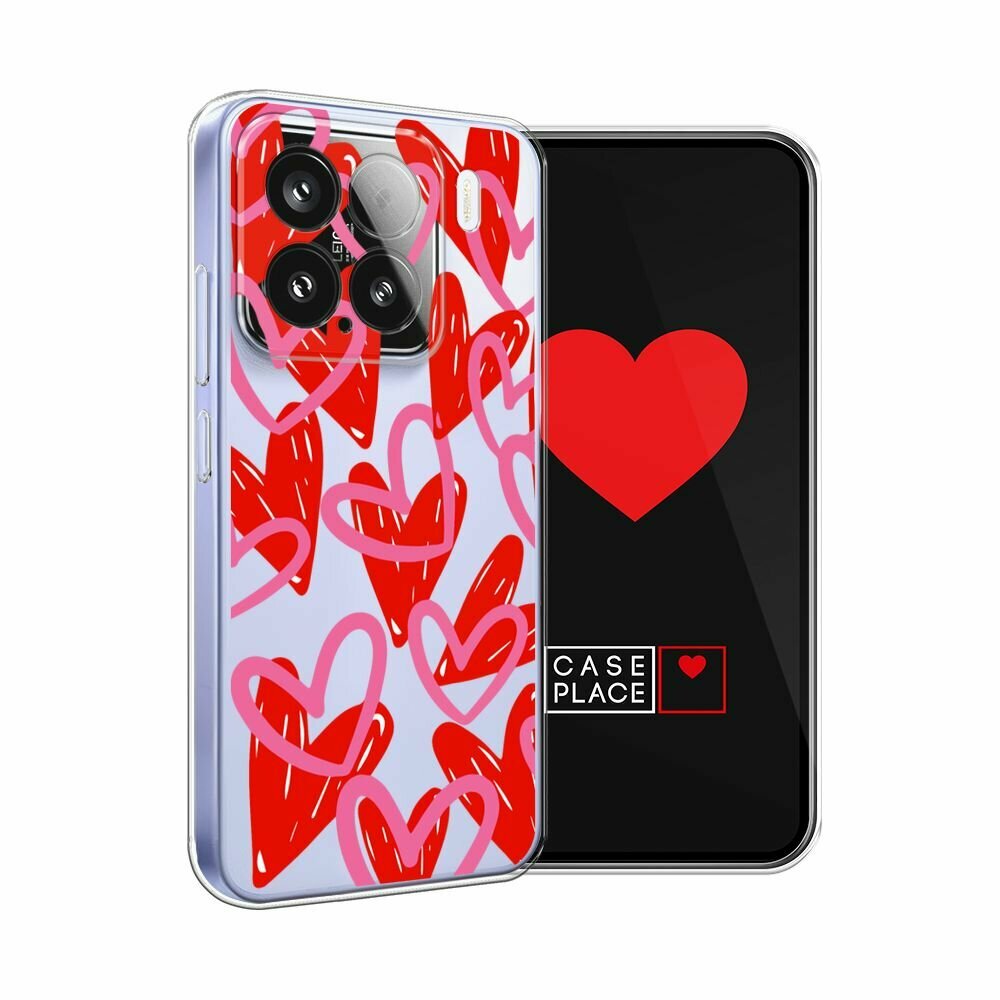 Чехол на Xiaomi 15 / Сяоми 15 с принтом "Hearts doodles - 14 февраля", прозрачный — фото 1