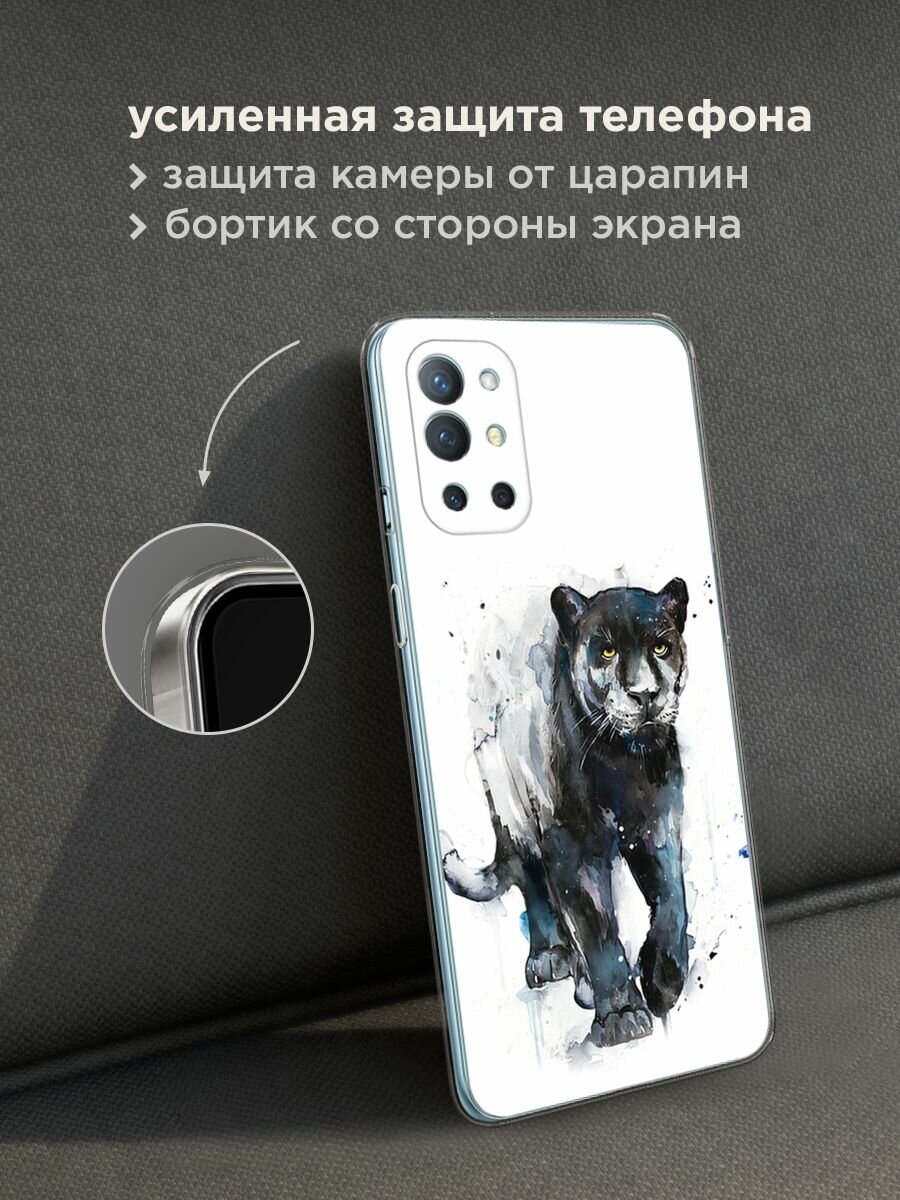 Силиконовый чехол на OnePlus 9R / ВанПлас 9R с принтом "Пантера арт 3" — фото 1