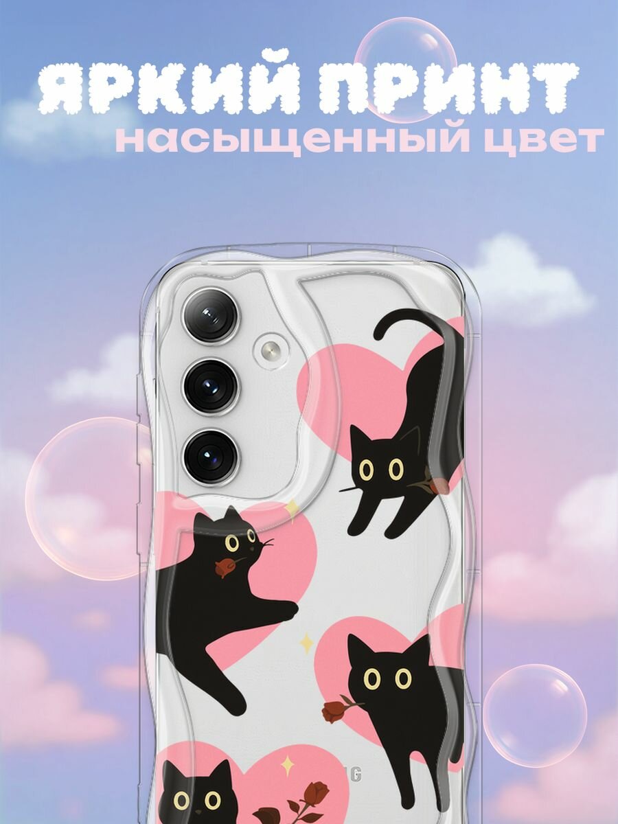 Чехол на Samsung Galaxy S24 / Самсунг S24 с принтом "Котики с розой" — фото 1
