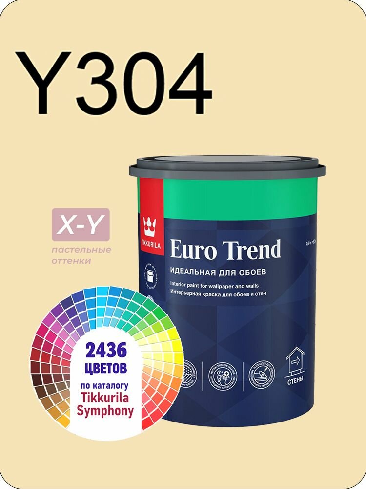 Краска для обоев Tikkurila Euro Trend 0,9л. пастельные оттенки Y304