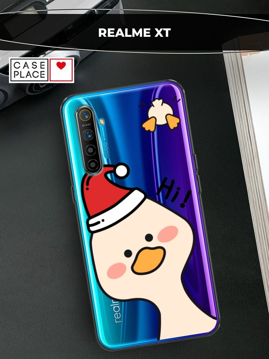 Чехол на Realme XT / Реалми XT с принтом "Новогодний гусь Hi 2", прозрачный